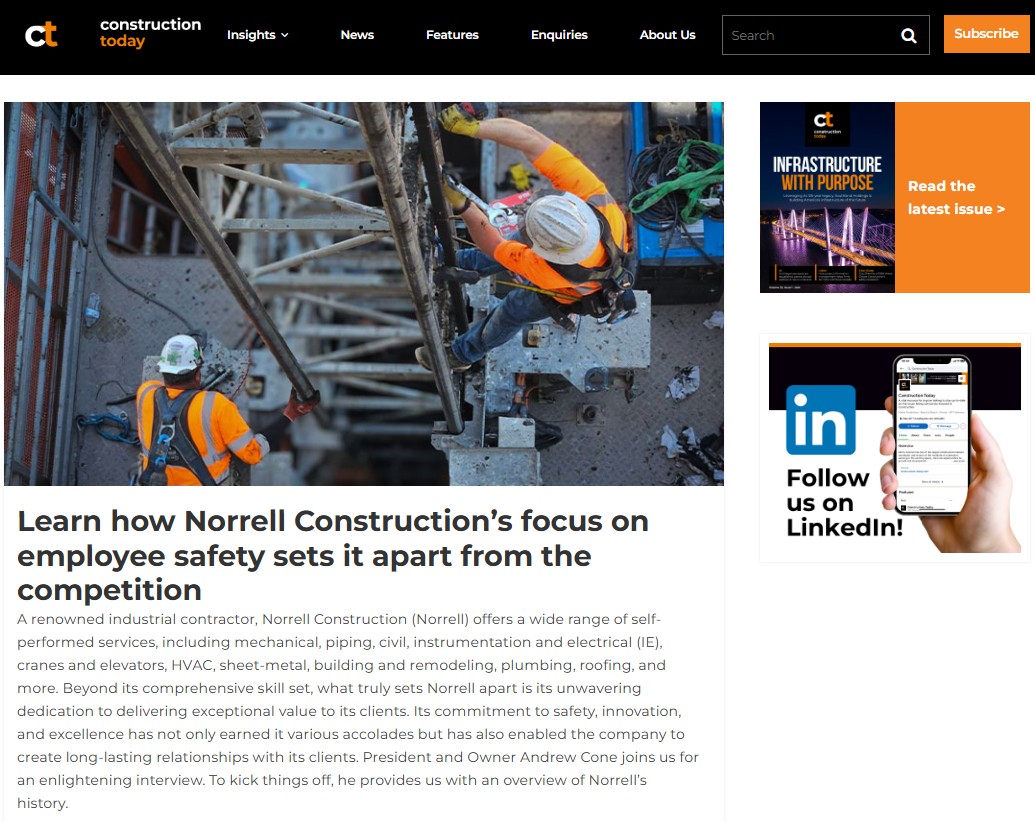 Construction Today Article - Norrell Construction's Focus on Employee ...